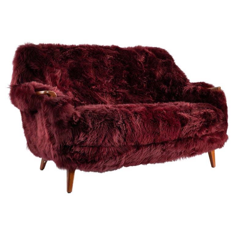 Little Sofa with Merlot Sheepskin Upholstery, Broderna Anderson, 1950 ...