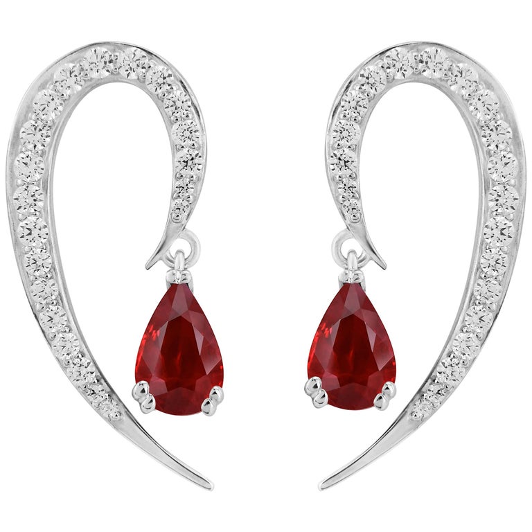 Liv Luttrell Full Curve White Gold and Diamond Ruby Earrings For Sale ...