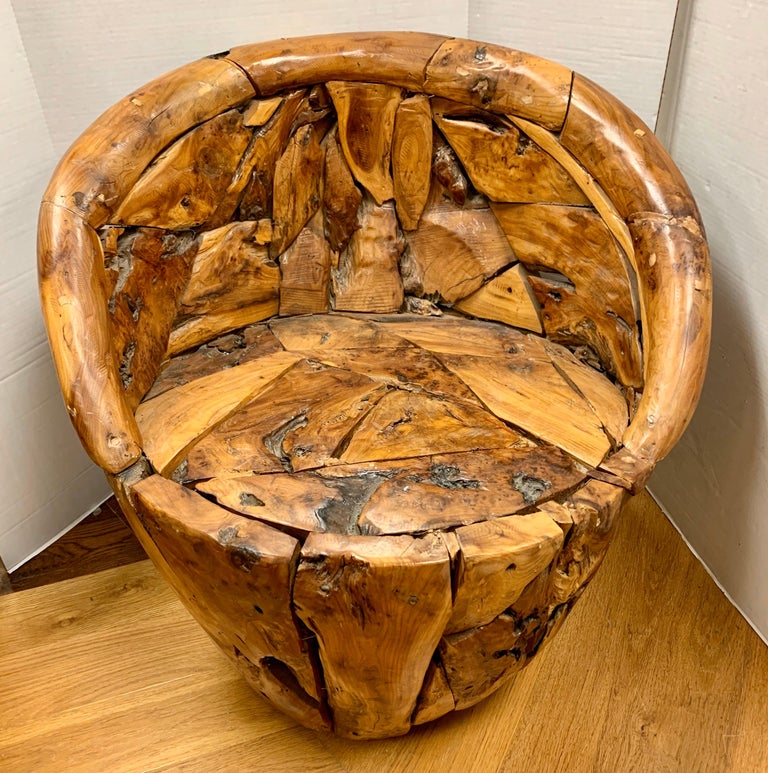 Organic Teak Tree Root Hand Crafted Club Chair For Sale at 1stDibs