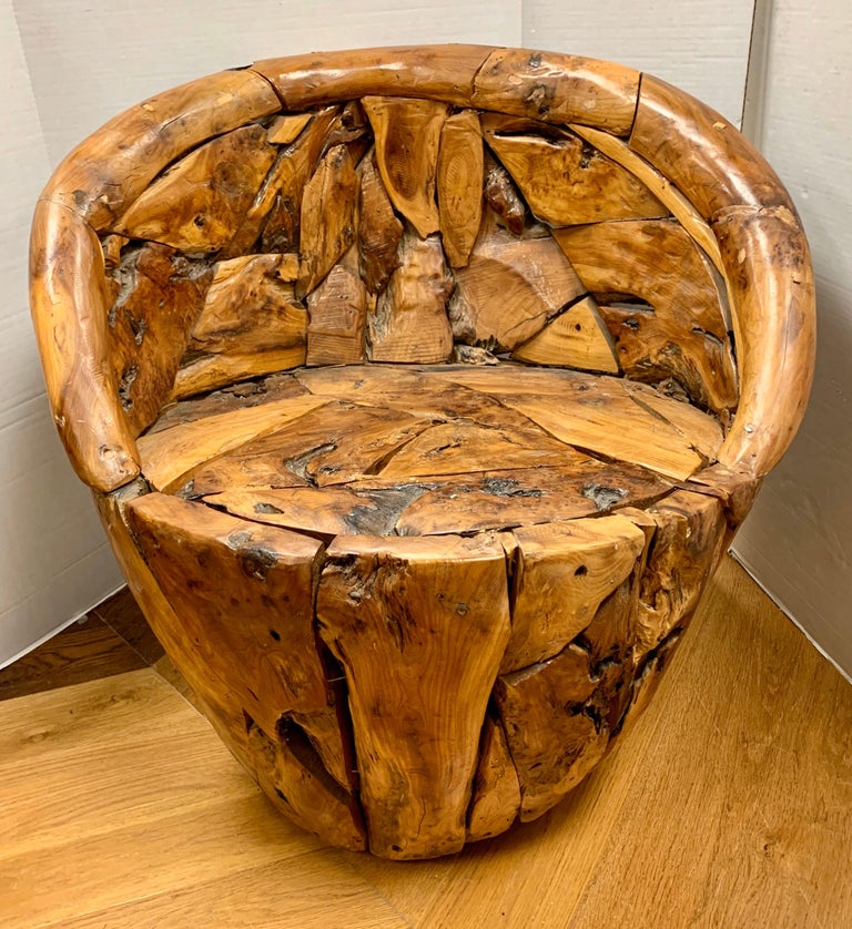 Organic Teak Tree Root Hand Crafted Club Chair For Sale at 1stDibs