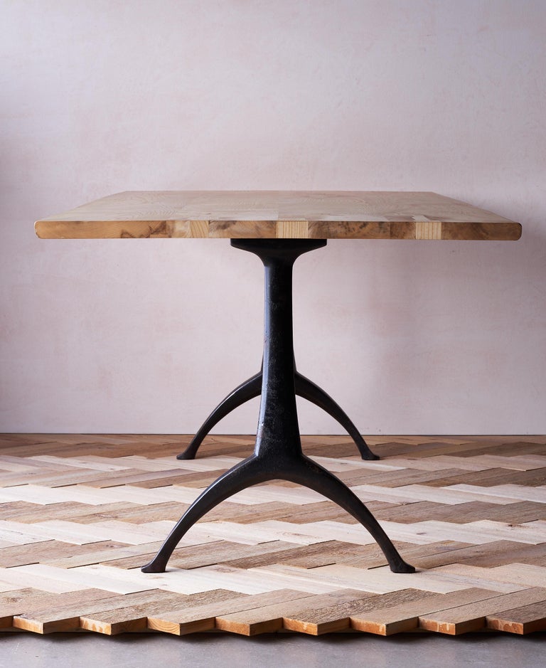 Live Edge Dining Table Light Color Wood on Black Patina Cast Wishbone ...