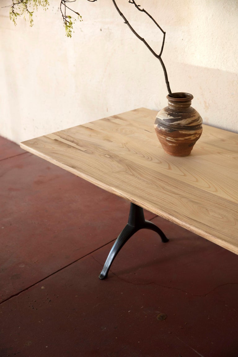 Live Edge Dining Table Light Color Wood on Black Patina Cast Wishbone ...