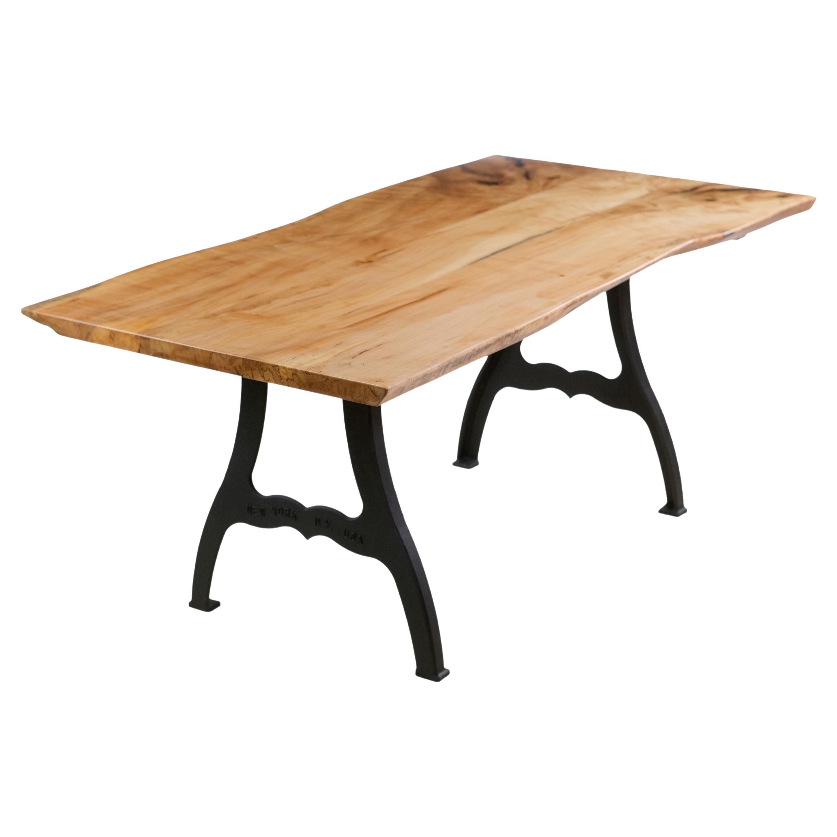 Solid Live-Edge Oak Dining Table with Vintage Mid-Century Modern Chrome ...