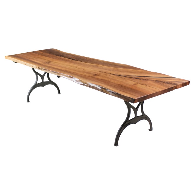 Live Edge Single Slab Walnut Dining Table Industrial Cast Iron Brooklyn ...