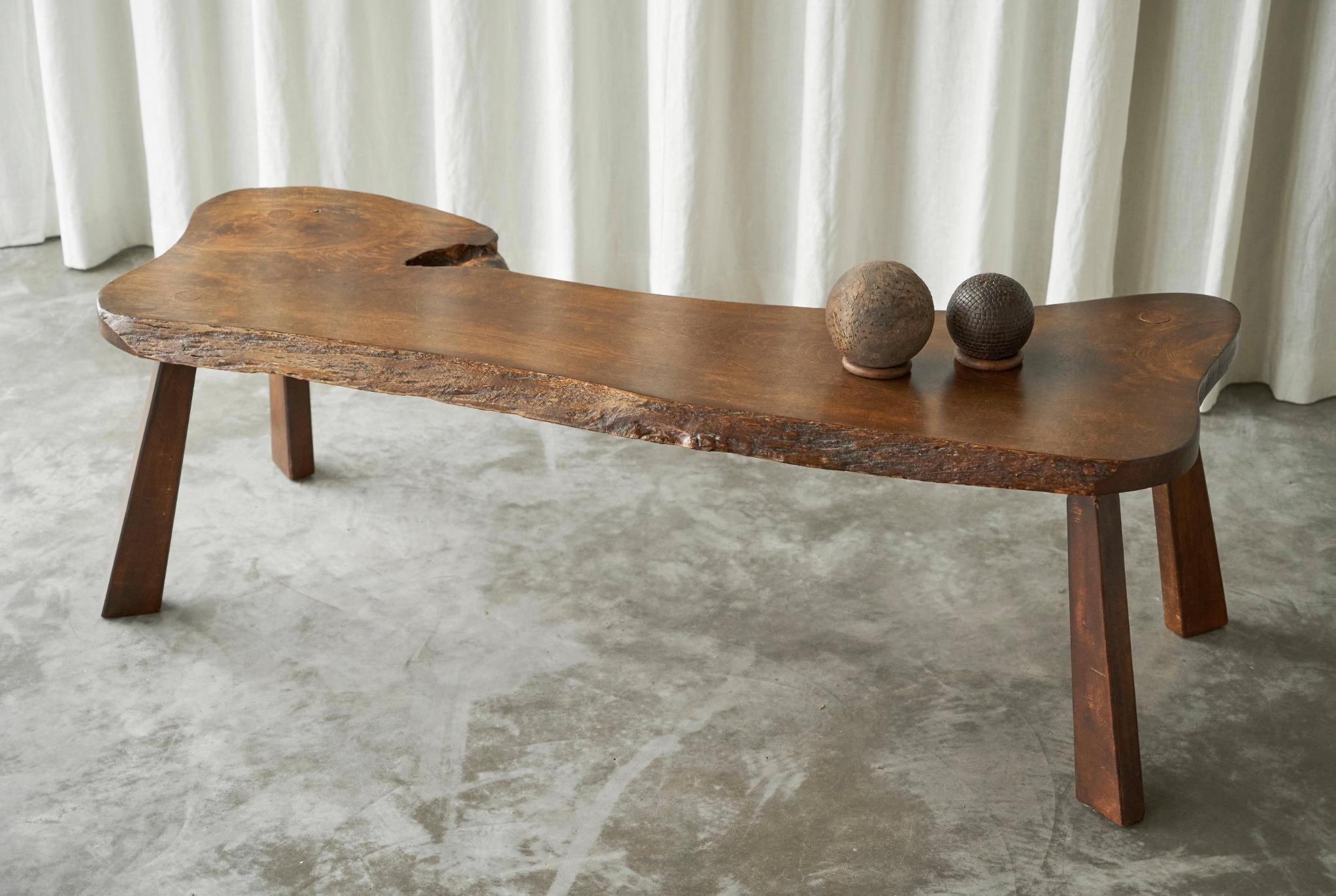 Live Edge Solid Elm Wood Coffee Table 1950s For Sale at 1stDibs