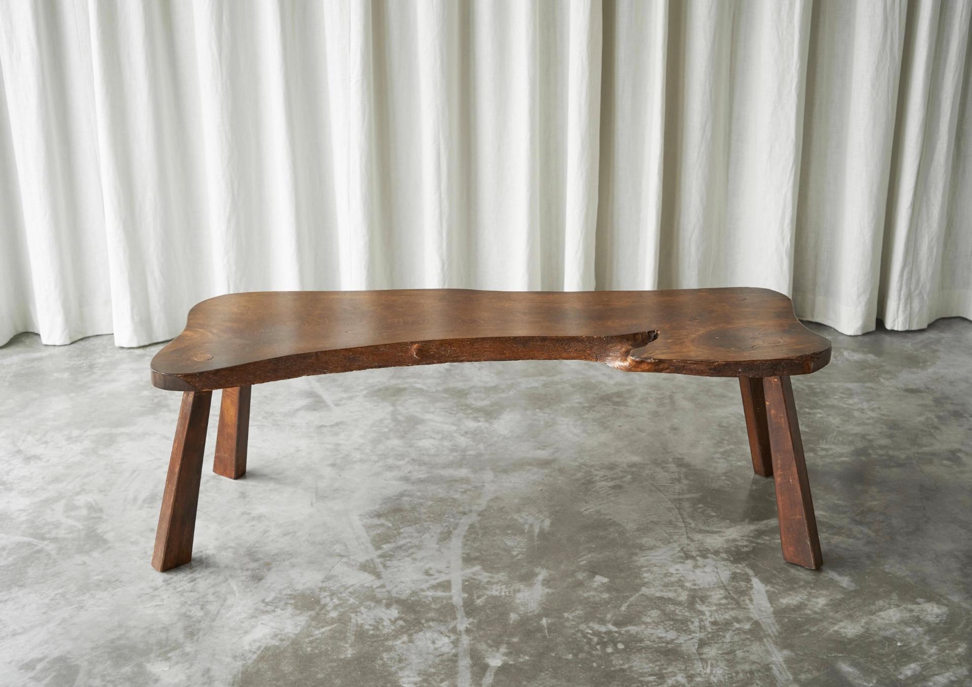 Live Edge Solid Elm Wood Coffee Table 1950s For Sale at 1stDibs