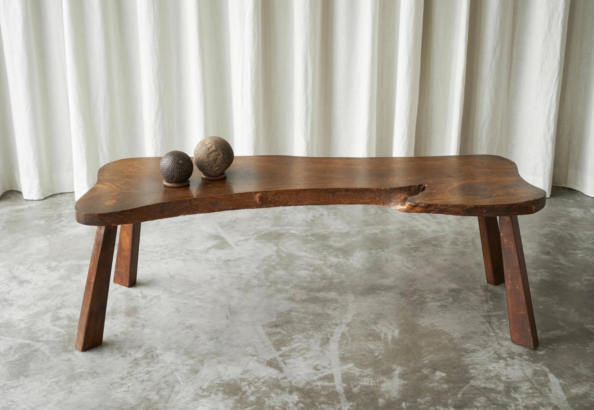 Live Edge Solid Elm Wood Coffee Table 1950s For Sale at 1stDibs
