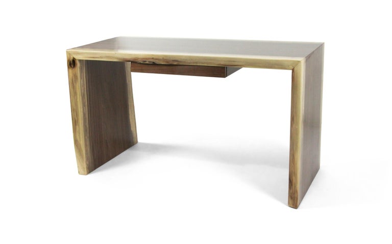 Live Edge Solid Walnut Waterfall Desk with Slab Legs and Single Drawer ...