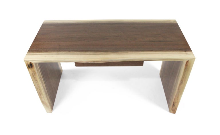 Live Edge Solid Walnut Waterfall Desk with Slab Legs and Single Drawer ...
