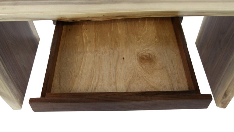 Live Edge Solid Walnut Waterfall Desk with Slab Legs and Single Drawer ...