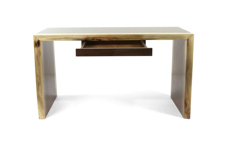 Live Edge Solid Walnut Waterfall Desk with Slab Legs and Single Drawer ...
