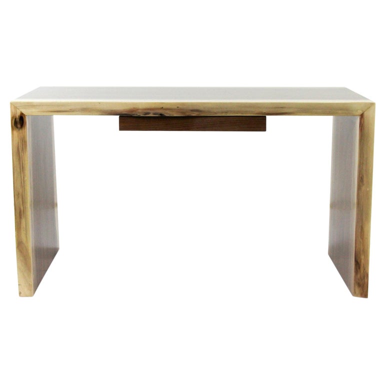Live Edge Solid Walnut Waterfall Desk with Slab Legs and Single Drawer ...