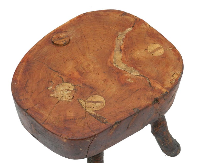 Live Edge Stool Olive Primitive Brutalist French circa 1920 Vine Root ...