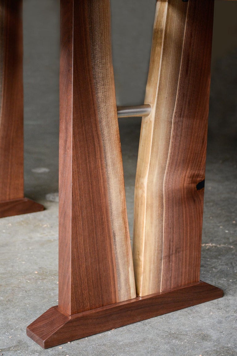 Live Edge Table from Solid Pecan Glass River and Walnut Base with Steel ...