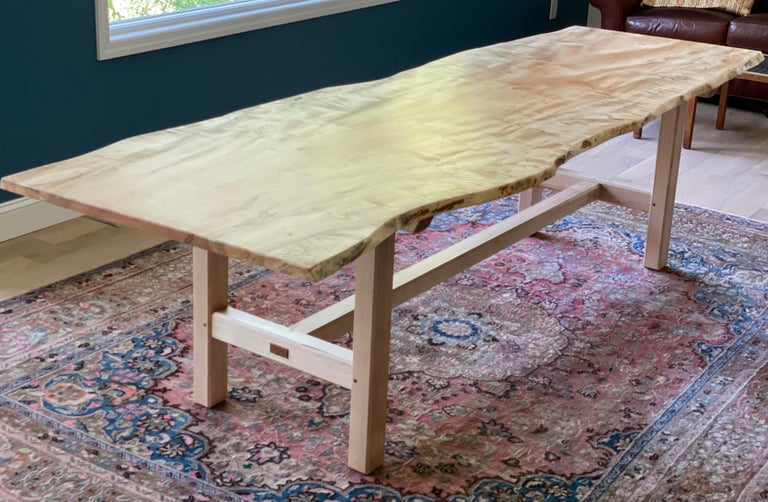 Live Edge Trestle Leg Dining Table in Oiled Maple For Sale at 1stDibs