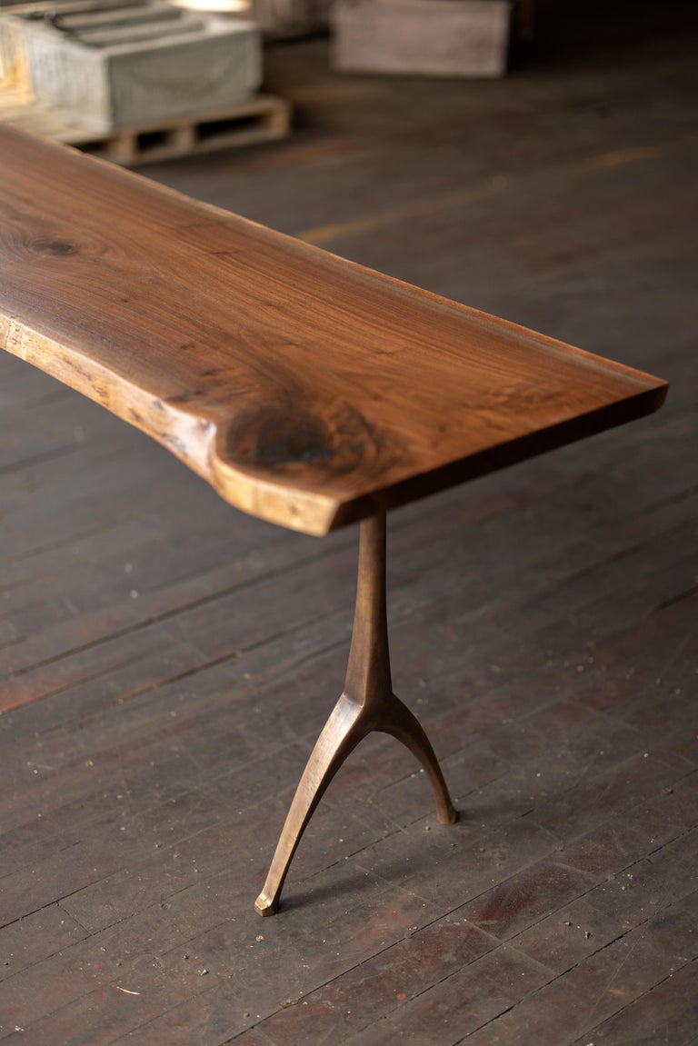 Live Edge Urban Walnut + Cast Bronze Console Table Lake House Pedestal ...