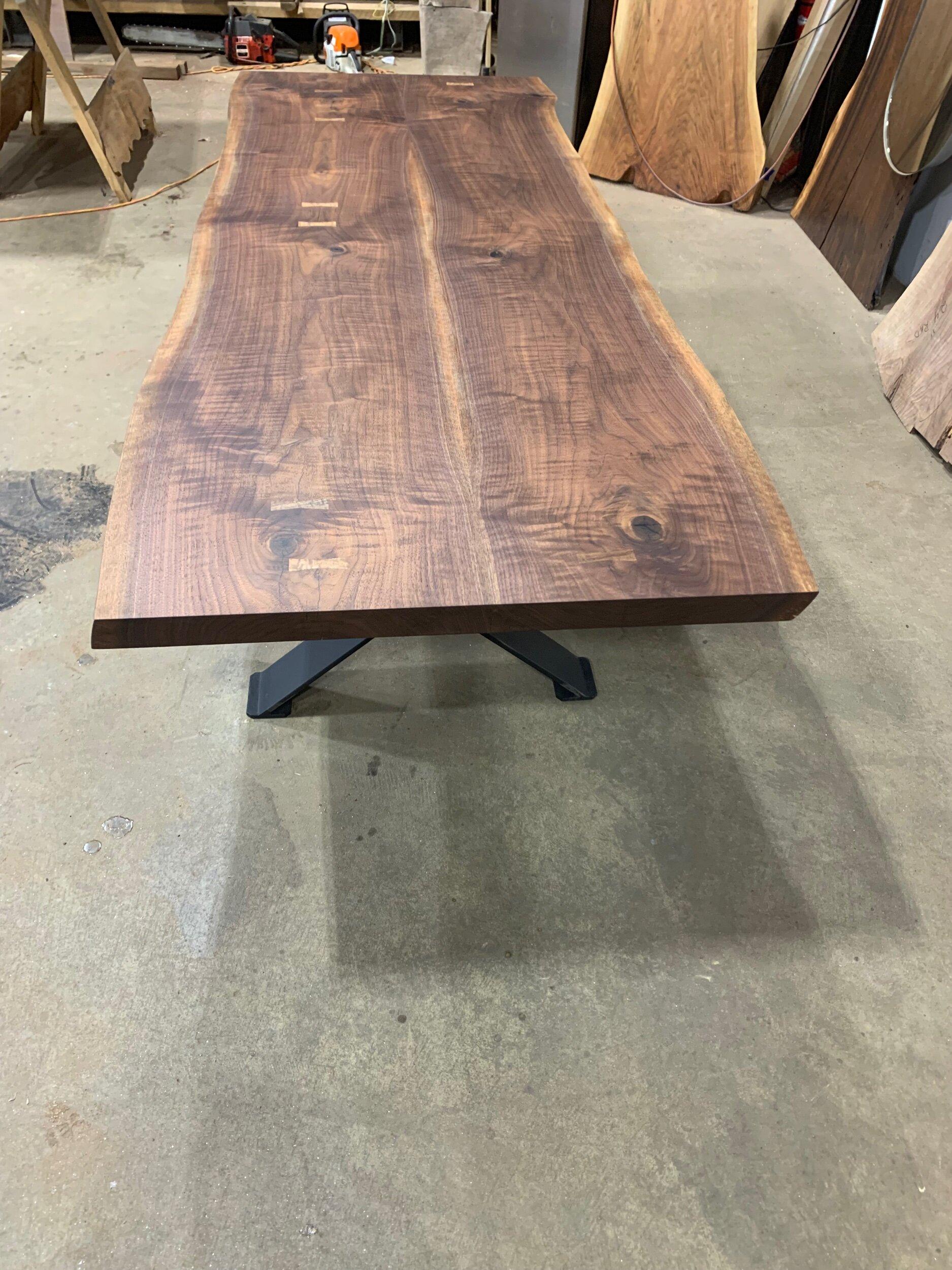Live Edge Walnut Bookmatch with Black Metal x Base at 1stDibs