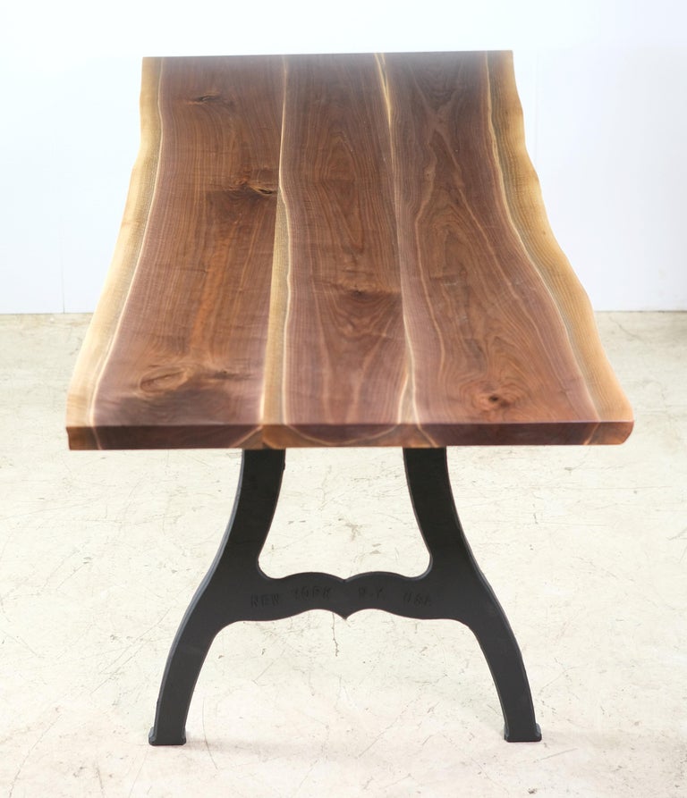 Live Edge Walnut Dining or Conference Table w/ Stamped New York Cast ...