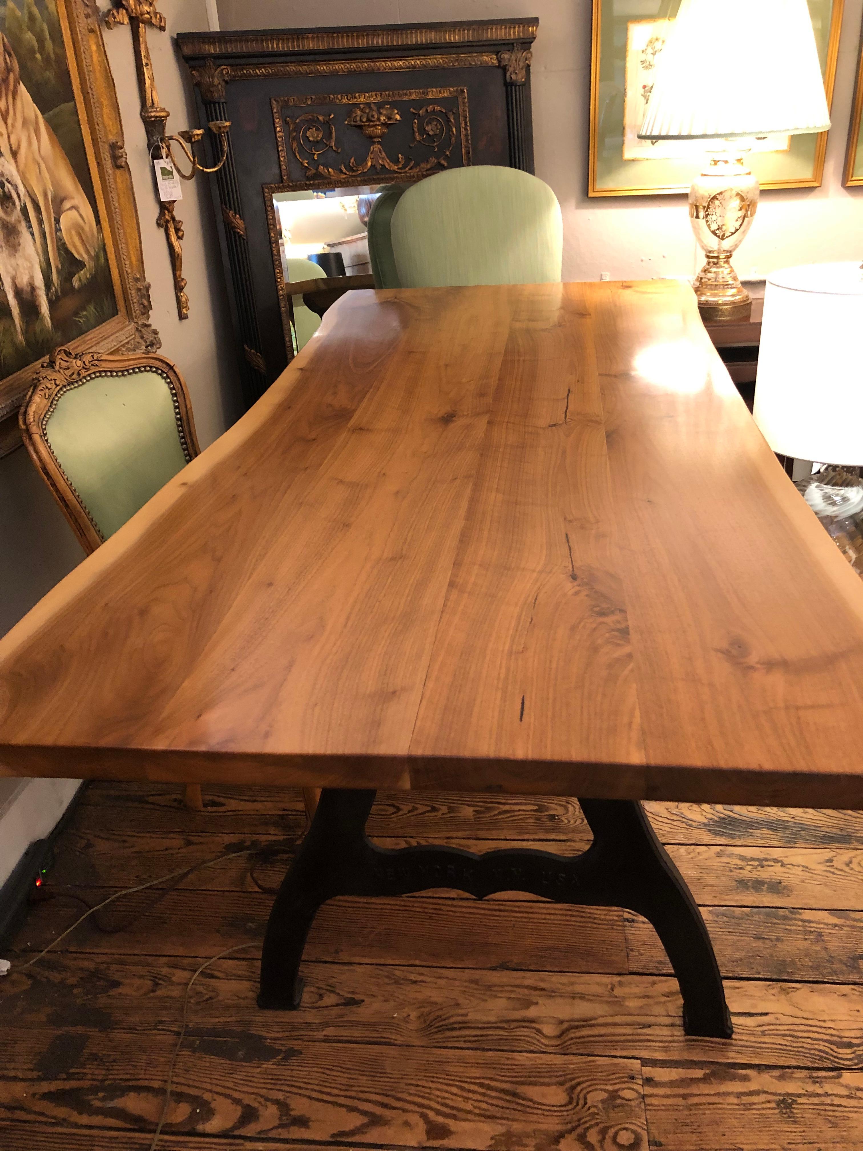 Live Edge Walnut Farm Table with New York Iron Machine Legs For Sale at ...