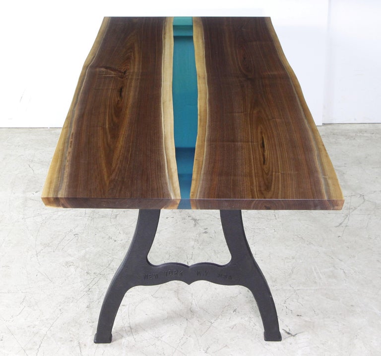 Live Edge Walnut Table Bluish Center River Legs Industrial For Sale at ...