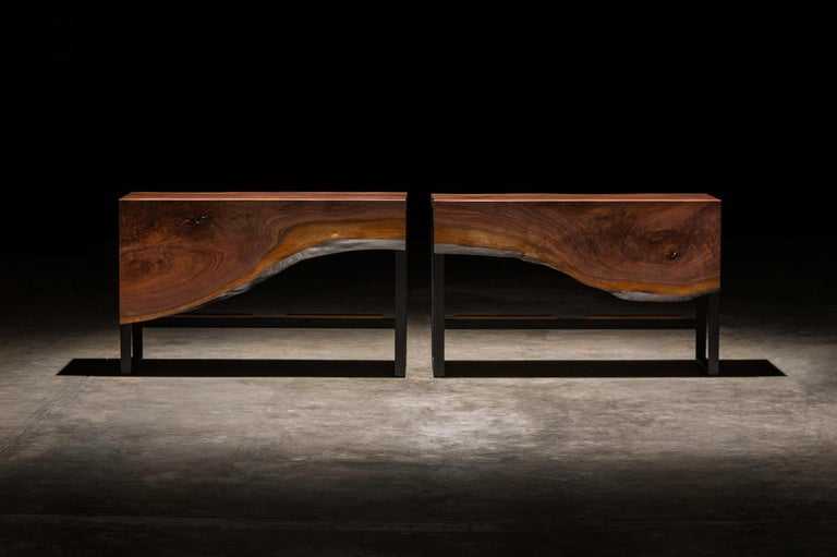 Live Edge Walnut Waterfall on Black Steel Base "Wabash Bench" For Sale ...