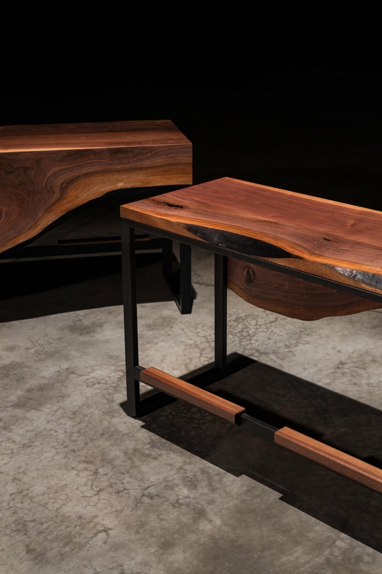 Live Edge Walnut Waterfall on Black Steel Base "Wabash Bench" For Sale ...
