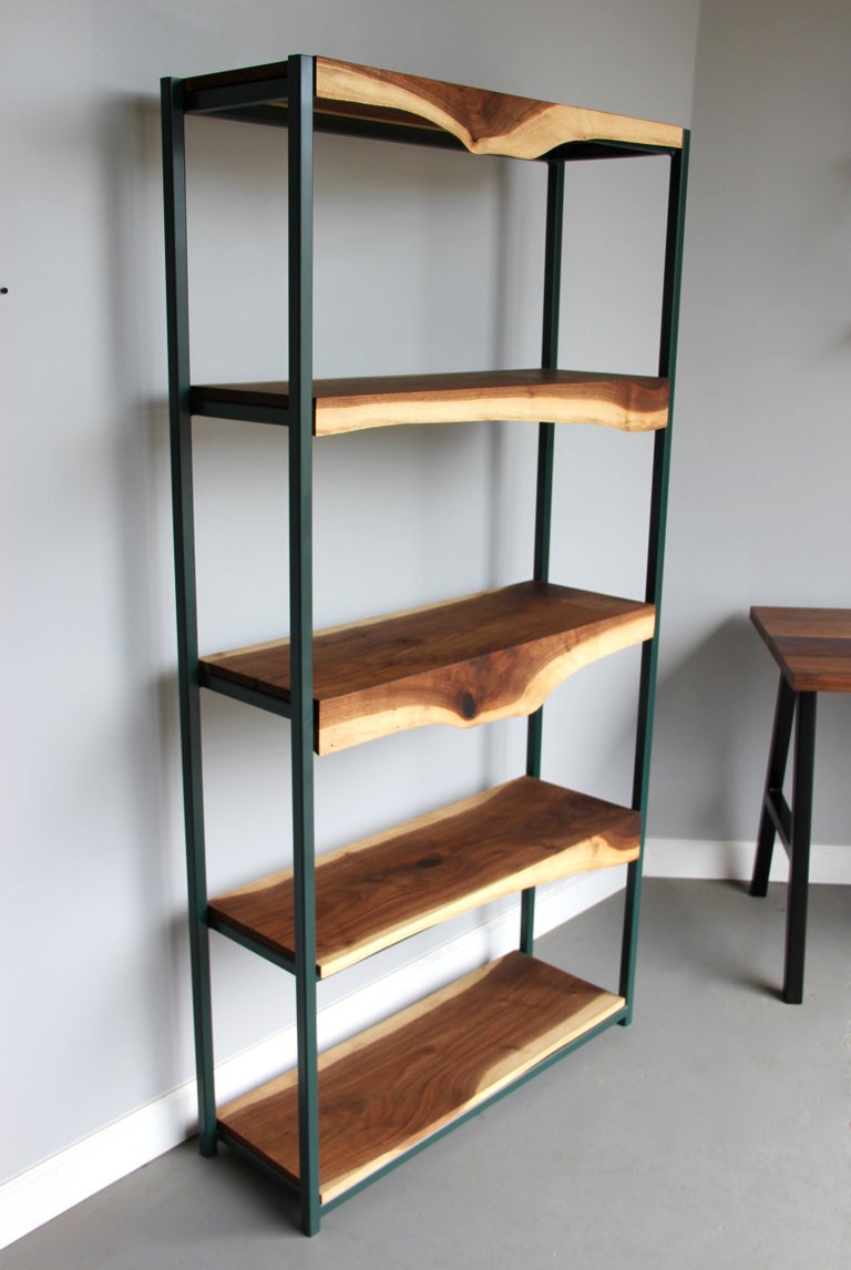 Live Edge Waterfall Bookcase with Steel Frame For Sale at 1stDibs