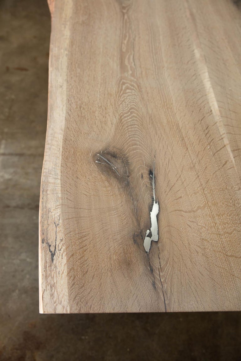 Live Edge White Oak Table Pewter Inlays Hand Cast Black Steel Pedestal ...
