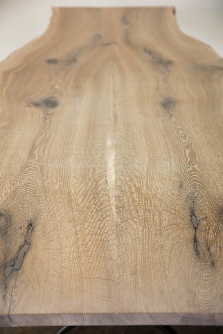 Live Edge White Oak Table Pewter Inlays Hand Cast Black Steel Pedestal ...