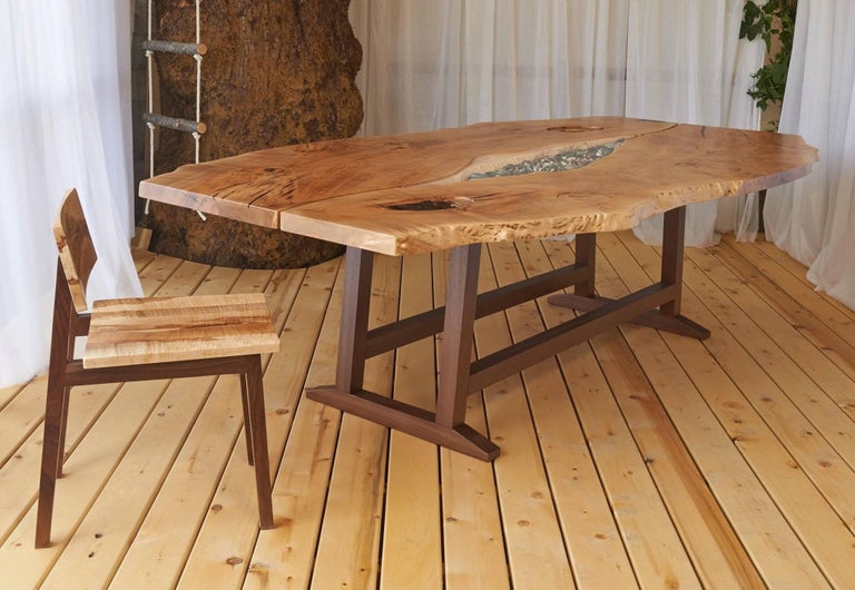 Live Edge, Solid Wood Dining Table in Maple and Walnut with Glass and ...