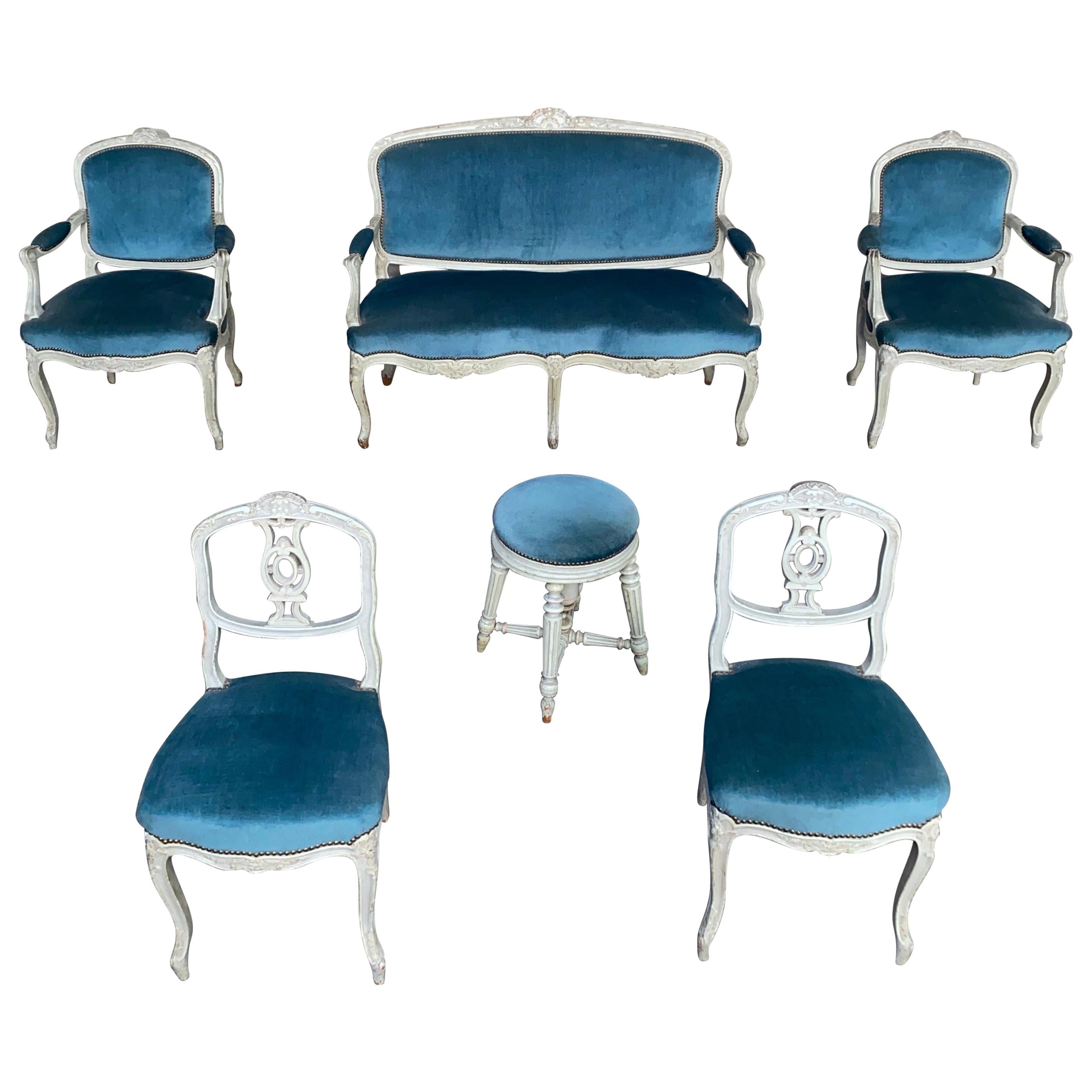 Louis XV Style Living Room Blackened Wood, Yellow, Blue Napoleon III ...