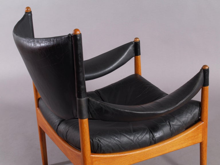 Living Room Set Two Leather Armchairs and Table, Solid Oak, Christian ...