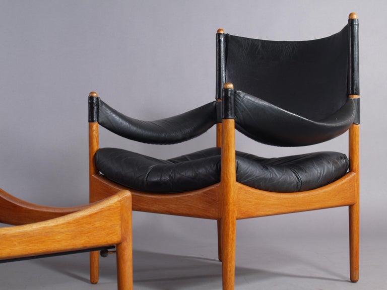 Living Room Set Two Leather Armchairs and Table, Solid Oak, Christian ...