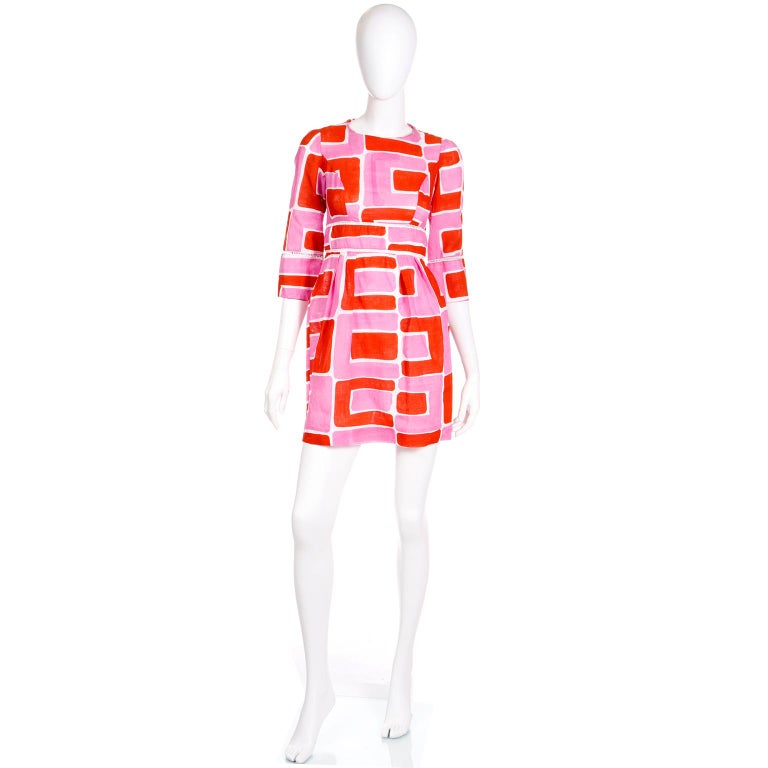 Livio de Simone Vintage Mod 1960s Mini Dress in Linen Abstract Pink and ...