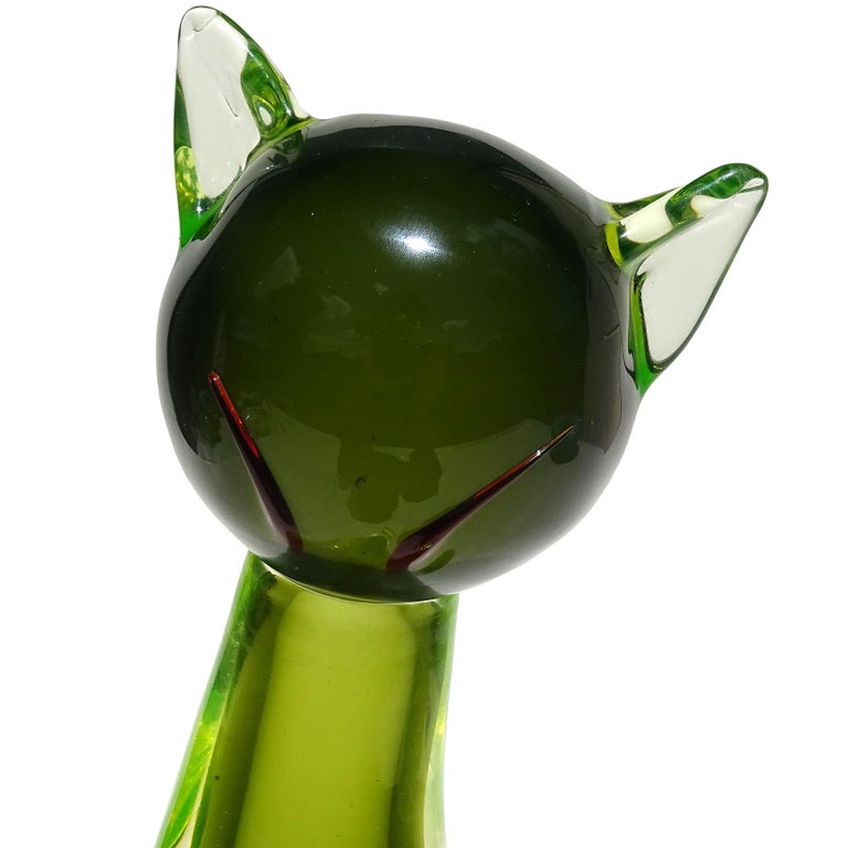 Livio Seguso Murano Sommerso Uranium Green Italian Art Glass Kitty Cat ...
