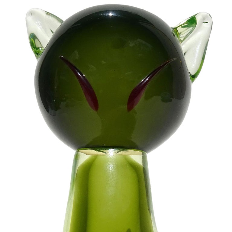 Livio Seguso Murano Sommerso Uranium Green Italian Art Glass Kitty Cat ...