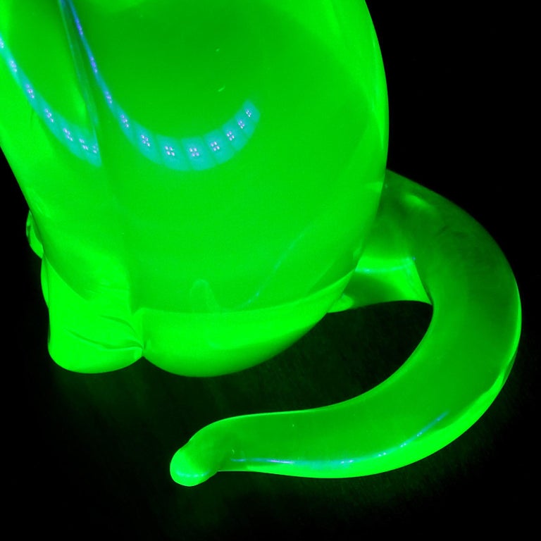 Livio Seguso Murano Sommerso Uranium Green Italian Art Glass Kitty Cat ...