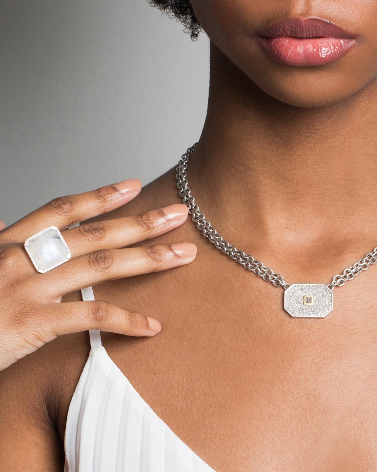 Liza Beth Square Moonstone Round and Baguette Diamond Gold Silver ...