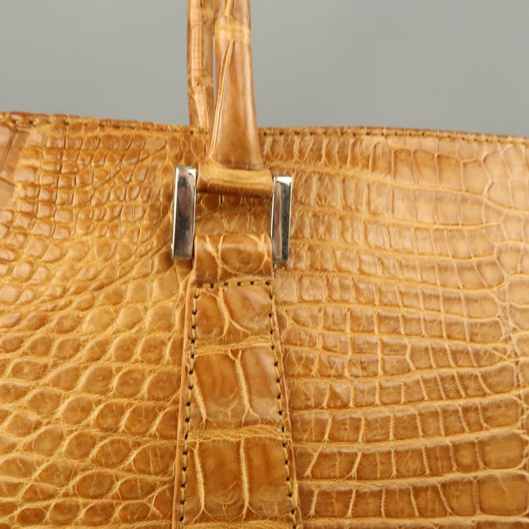 LK LEATHER BANGKOK Tan Crocodile Leather Double Top Handle Handbag at ...