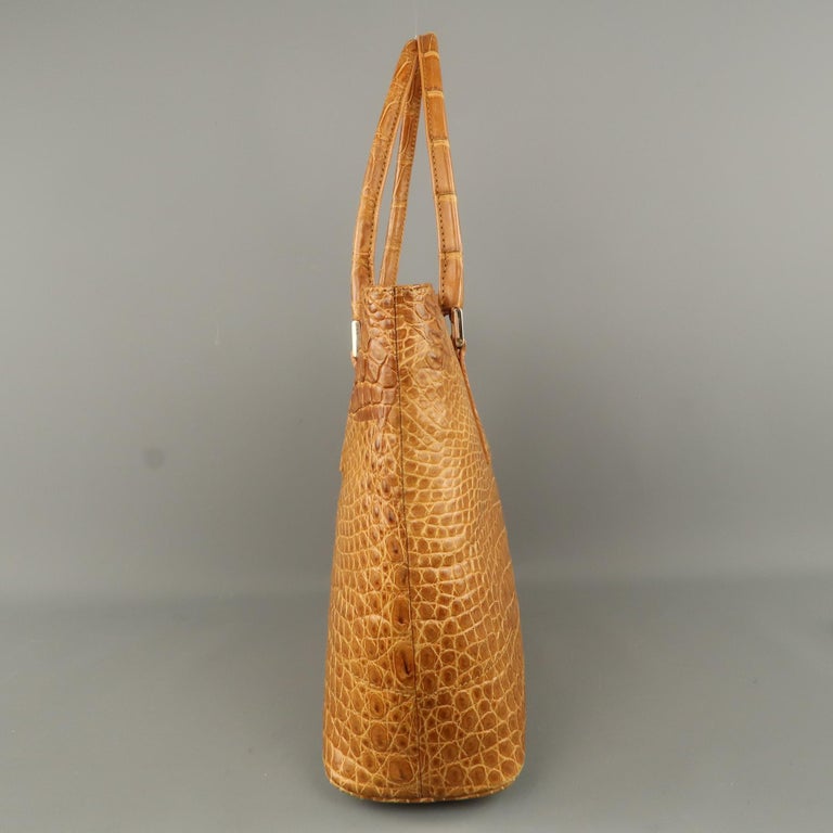 LK LEATHER BANGKOK Tan Crocodile Leather Double Top Handle Handbag at ...