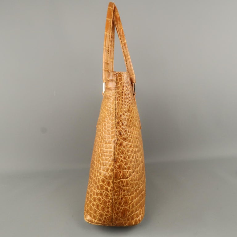 LK LEATHER BANGKOK Tan Crocodile Leather Double Top Handle Handbag at ...