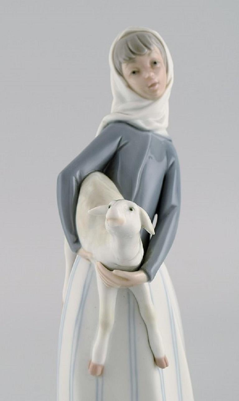 Lladro and Nao, Spain, Two Porcelain Figurines, Girl with Lamb and ...