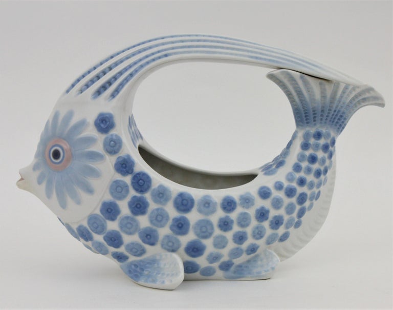 Lladro Porcelain Blue White Fish Figure Centerpiece or Planter, Spain ...