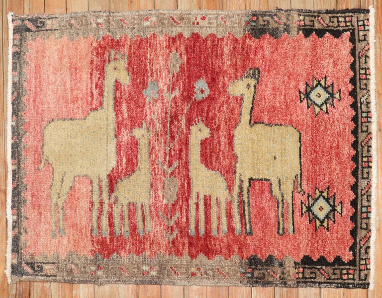 Llama Goat Mini Turkish Anatolian Rug For Sale at 1stDibs
