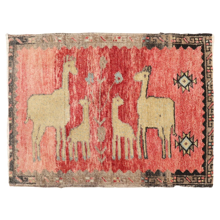 Llama Goat Mini Turkish Anatolian Rug For Sale at 1stDibs