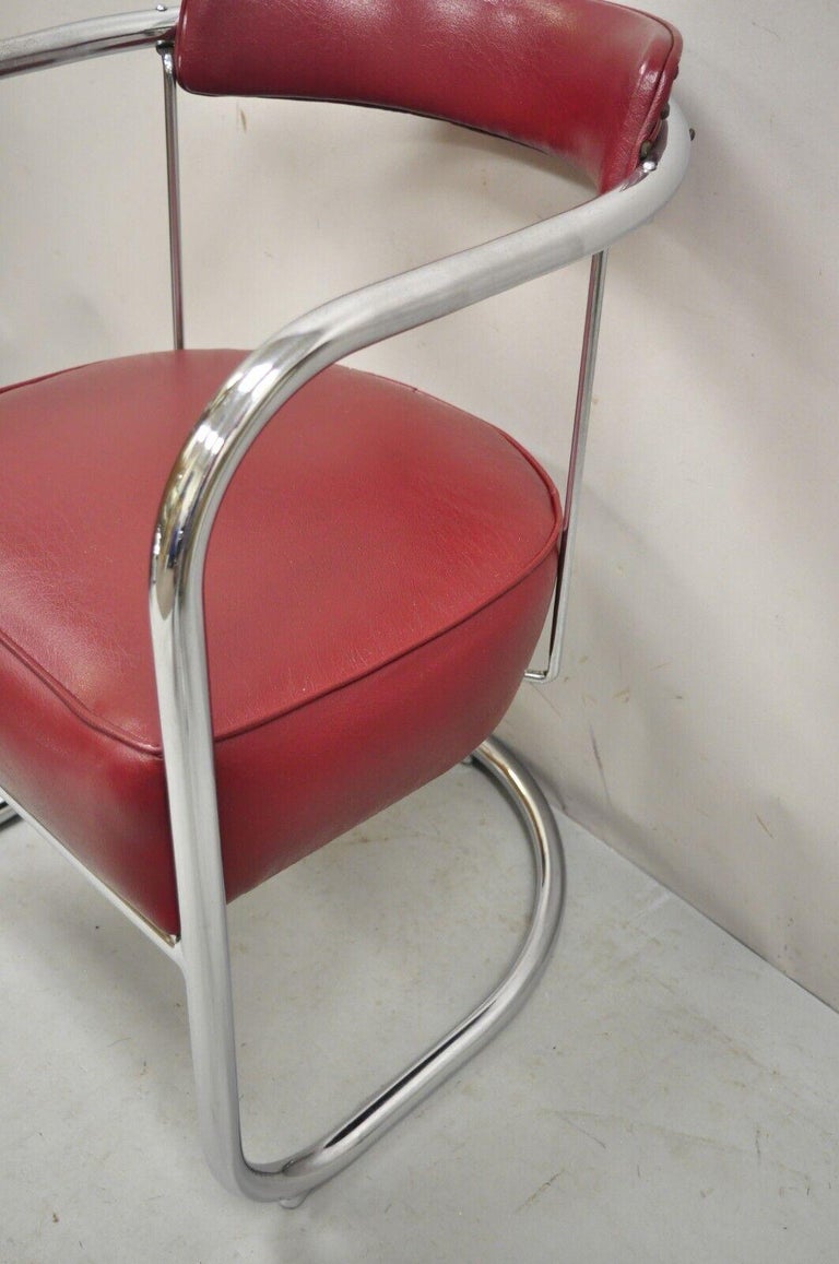 Lloyd Kem Weber Tubular Chrome Steel Red Vinyl Cantilever Arm Chair For ...