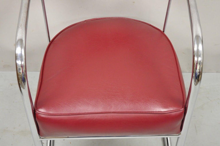 Lloyd Kem Weber Tubular Chrome Steel Red Vinyl Cantilever Arm Chair For ...