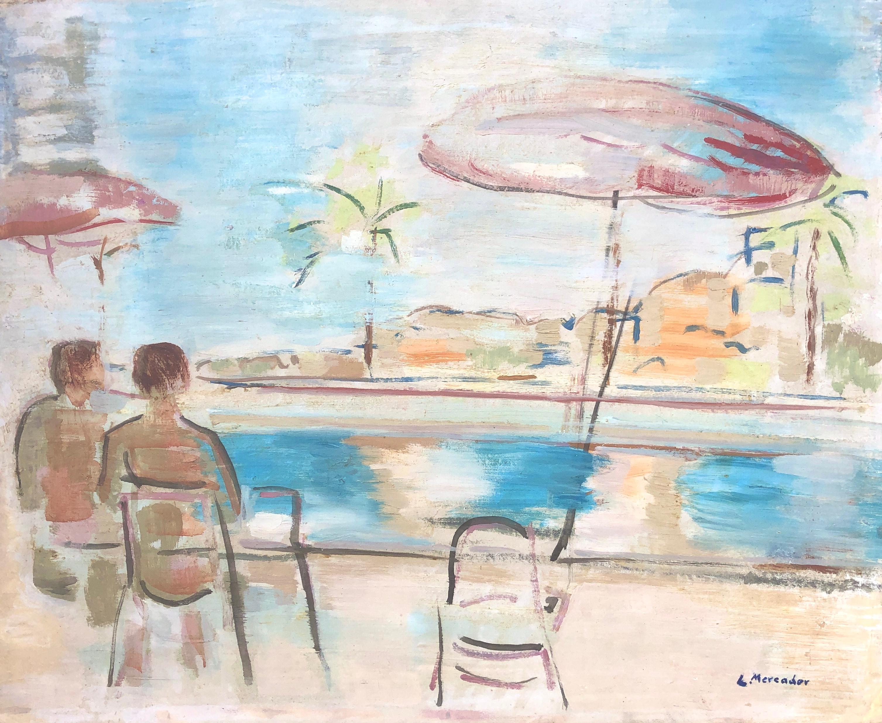 Lluis Mercader - Swimming pool fauvist seascape original oil on board ...