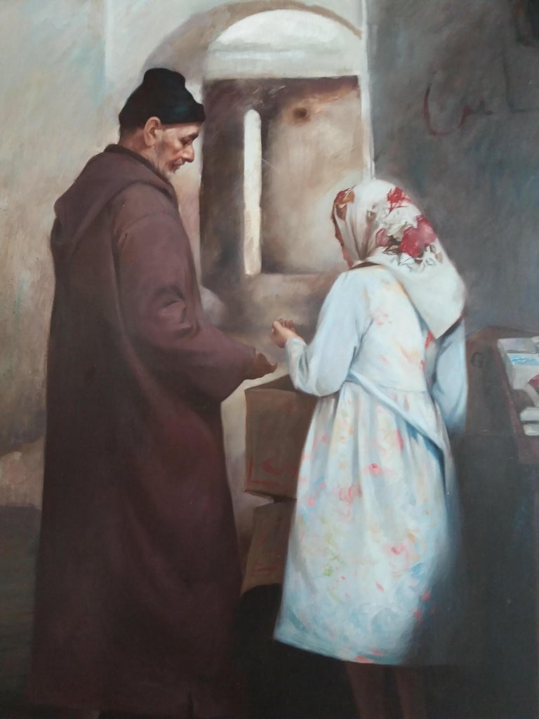 Lluis Ribas - " THE TEACHER " original realist acrylic canvas painting ...