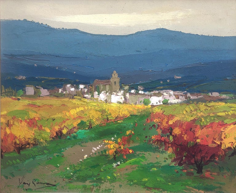 Lluis Roura - Landscape with spanish village oil on canvas painting ...